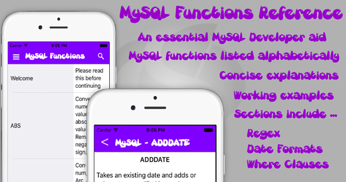 MySQL Functions Reference iOS App | Seer Computing